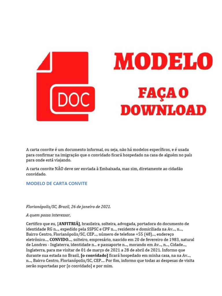 Modelo de Carta Convite Completa e Atualizada | PDF