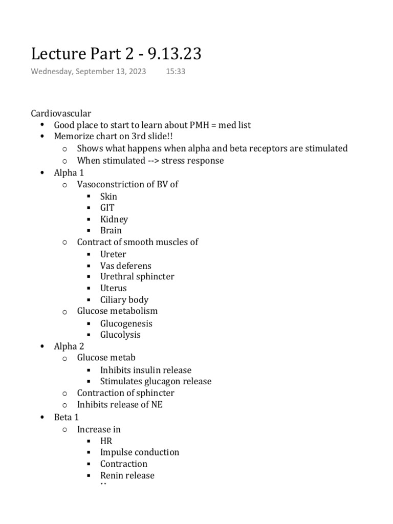 CV Medications Lecture Notes | PDF