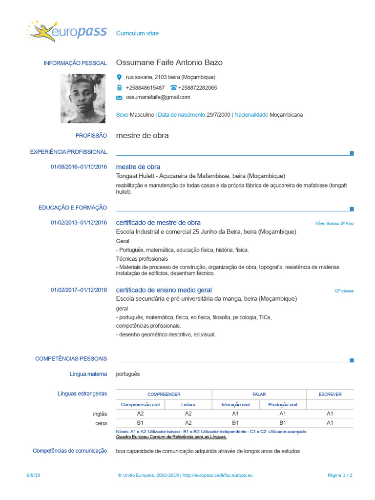 CV Europass 20190505 Bazo PT | PDF