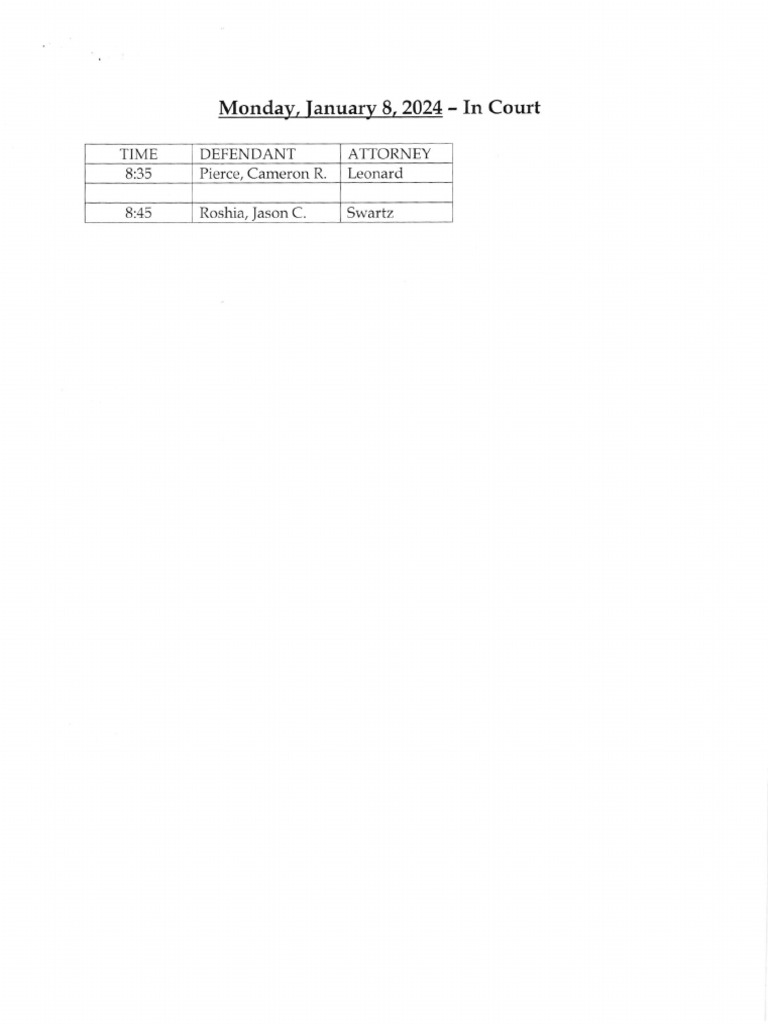 Court Schedule: January 8, 2024 | PDF