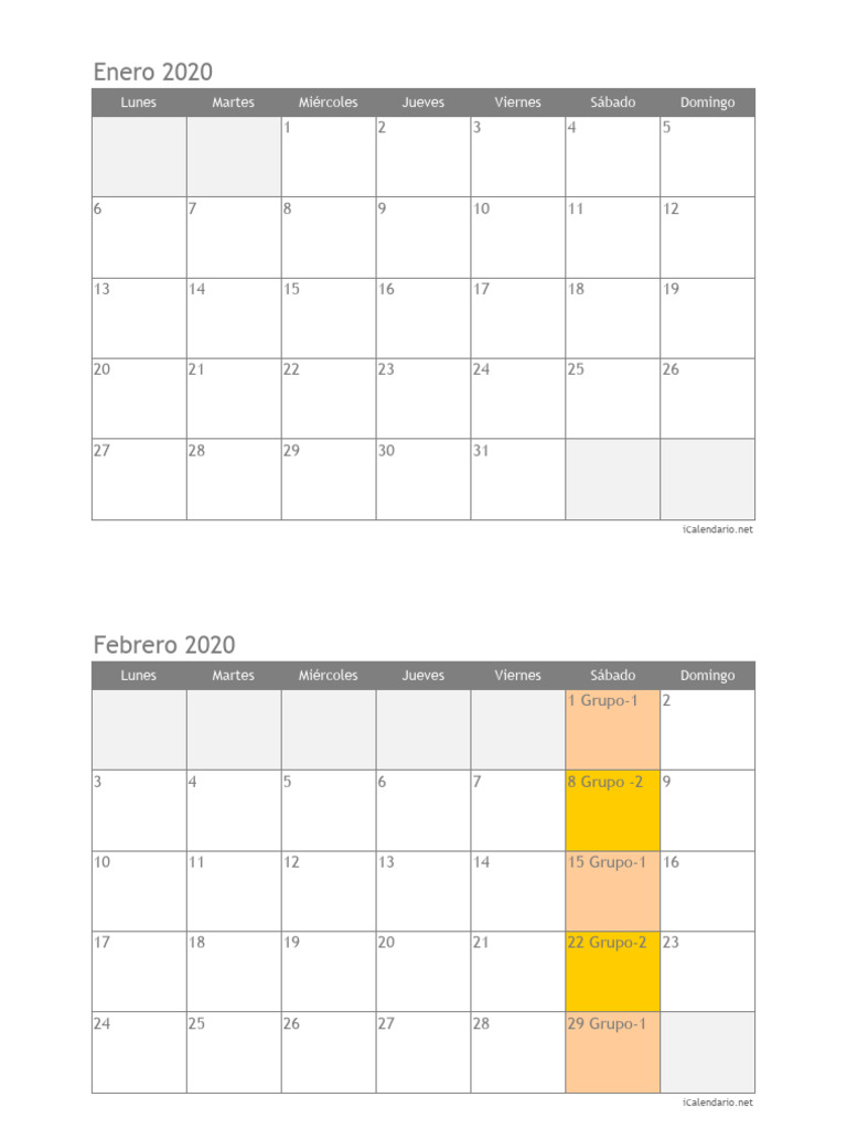 Calendario 2020 Mensual | PDF