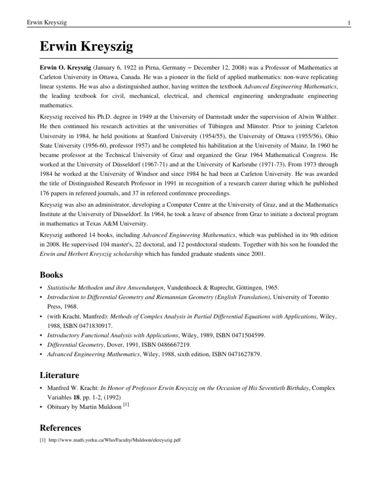 Erwin Kreyszig: Books | PDF | Academia | Teaching Mathematics