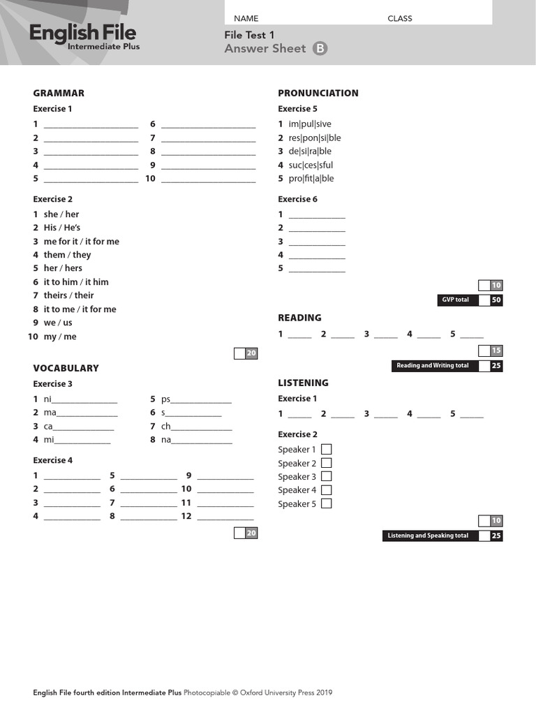 EF4e Intplus Filetest 1B Answersheet | PDF