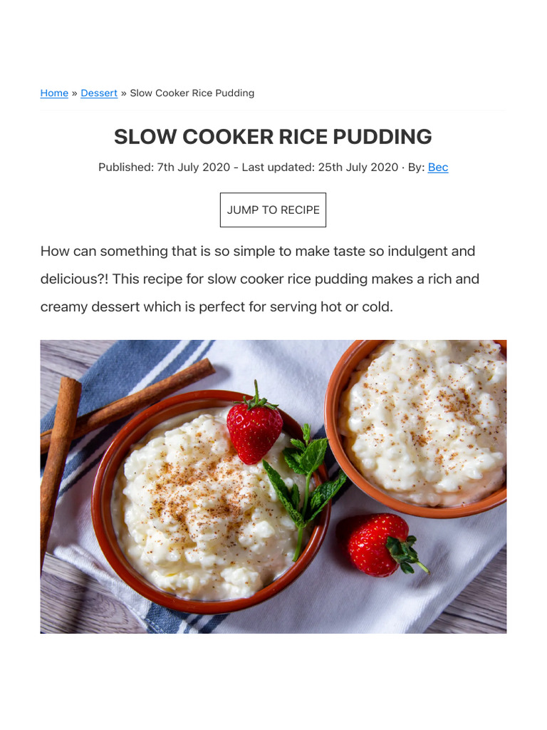 Slow Cooker Rice Pudding - Slow Cooker Club | PDF