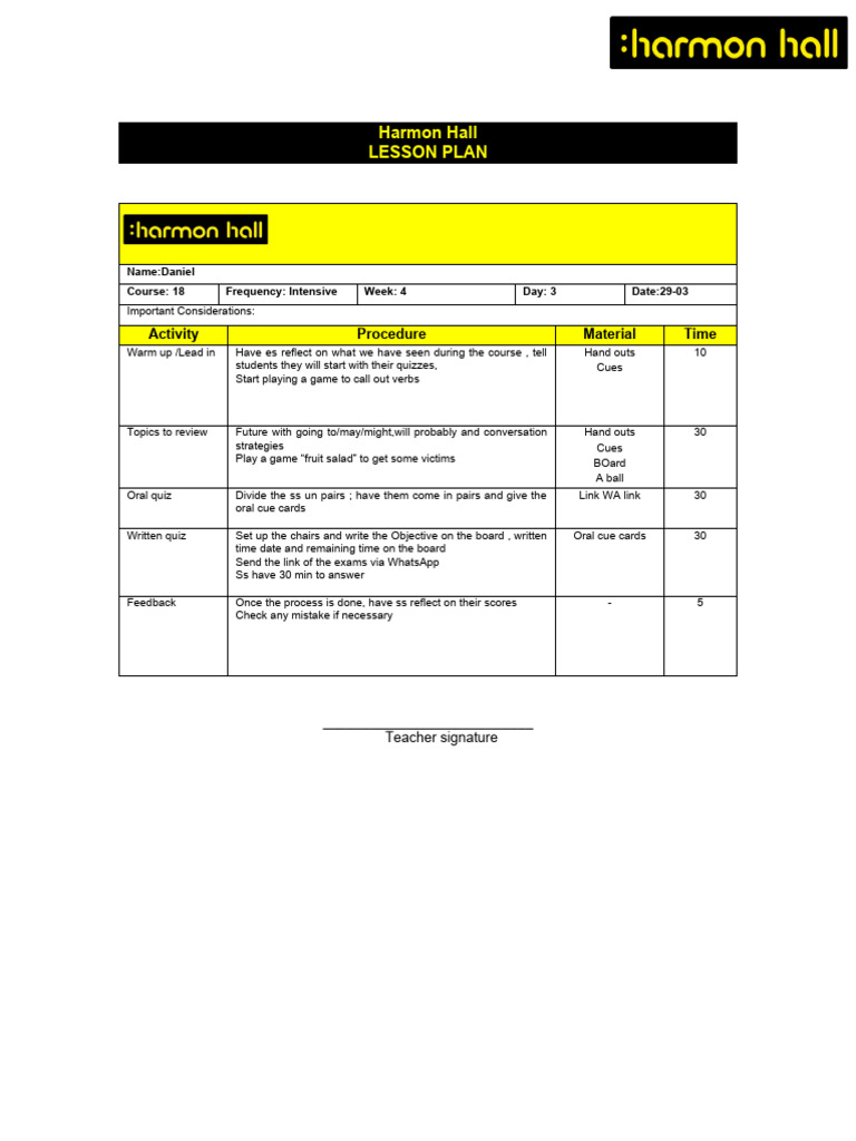 Intensive English Lesson Plan: Week 4 | PDF