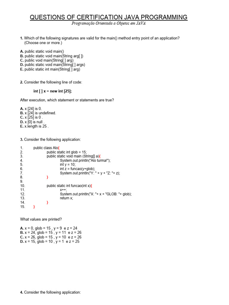 Questões Java Certificação | PDF
