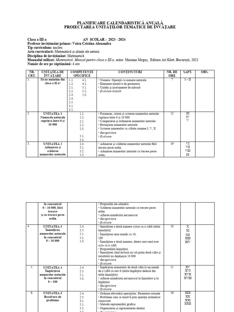 Planificareproiectare Mate3 | PDF