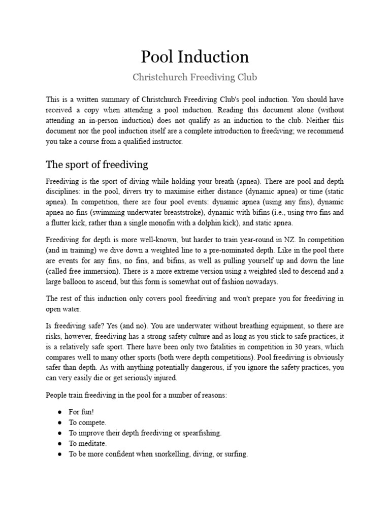 Freedive in Pool | PDF | Scuba Diving | Underwater Diving