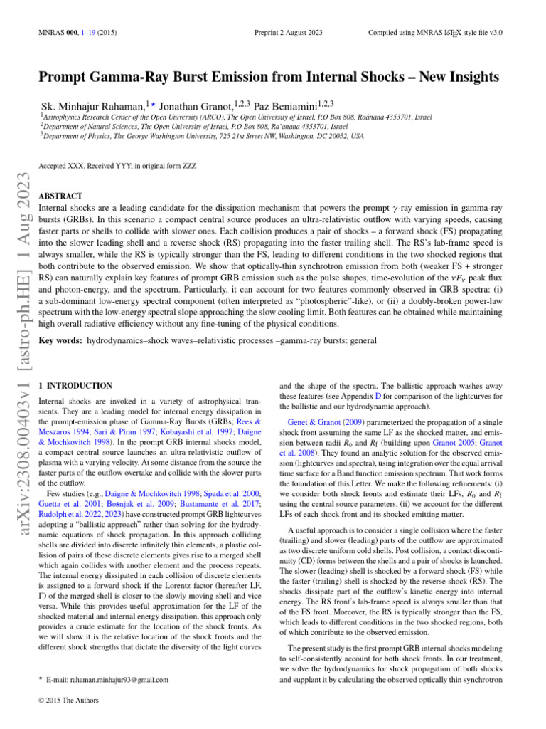 Prompt Gamma-Ray Burst Emission From Internal Shocks - New Insights | PDF