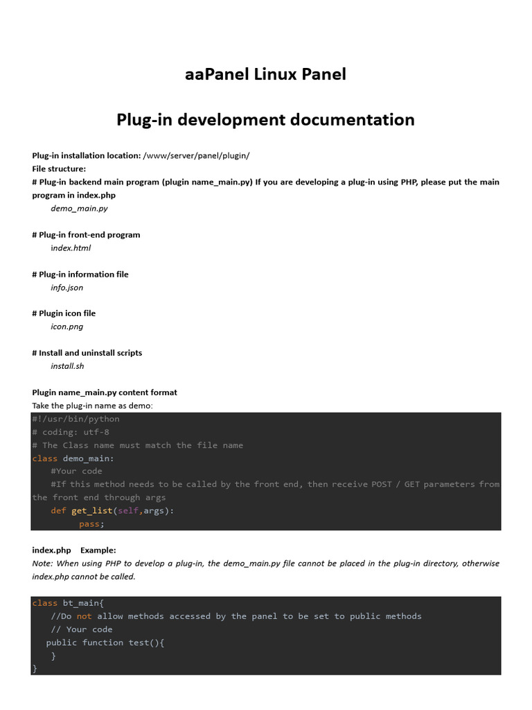 Aapanel Linux Panel Plug In Development Documentation V1 1 Pdf