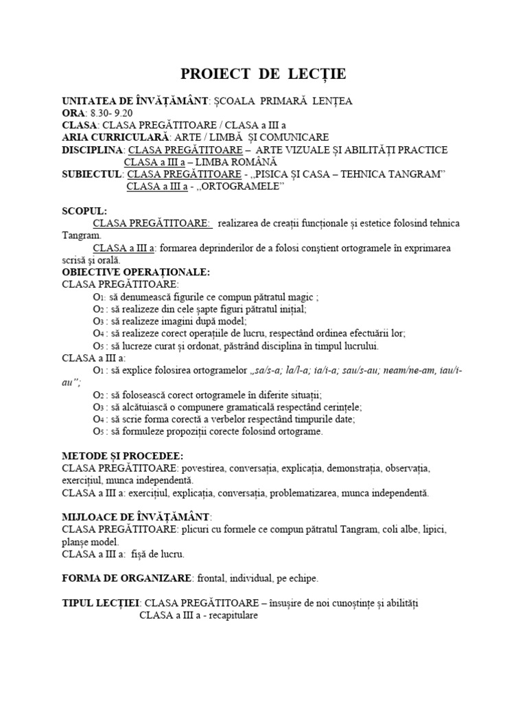 Proiect de Lectie | PDF