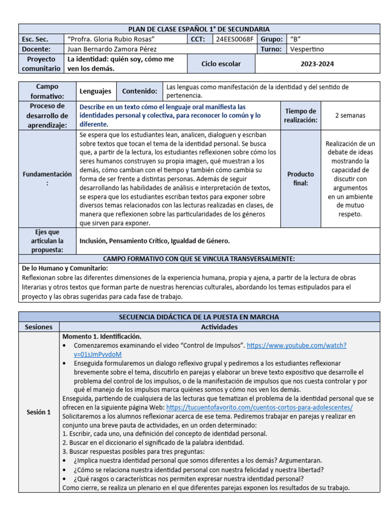 Proyecto 1. La Identidad. Quién Soy, Cómo Me Ven Los Demás | PDF ...