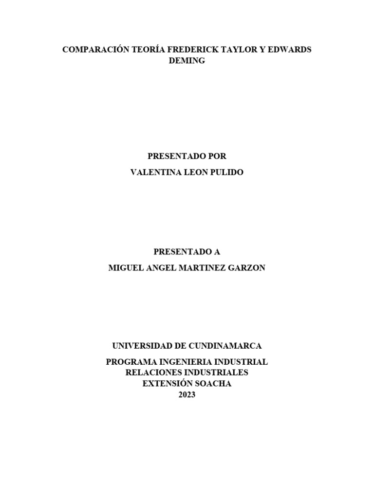 Comparativa: Taylor vs. Deming en Industria | PDF