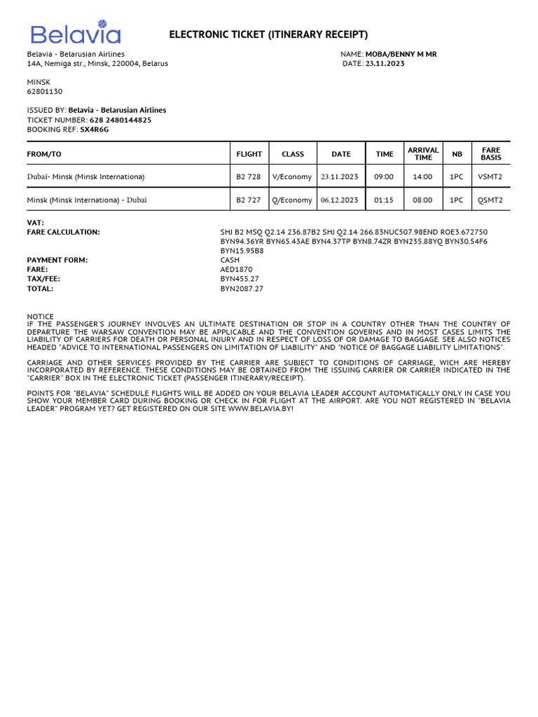 Itinerary Receipt 6282480144825 | PDF