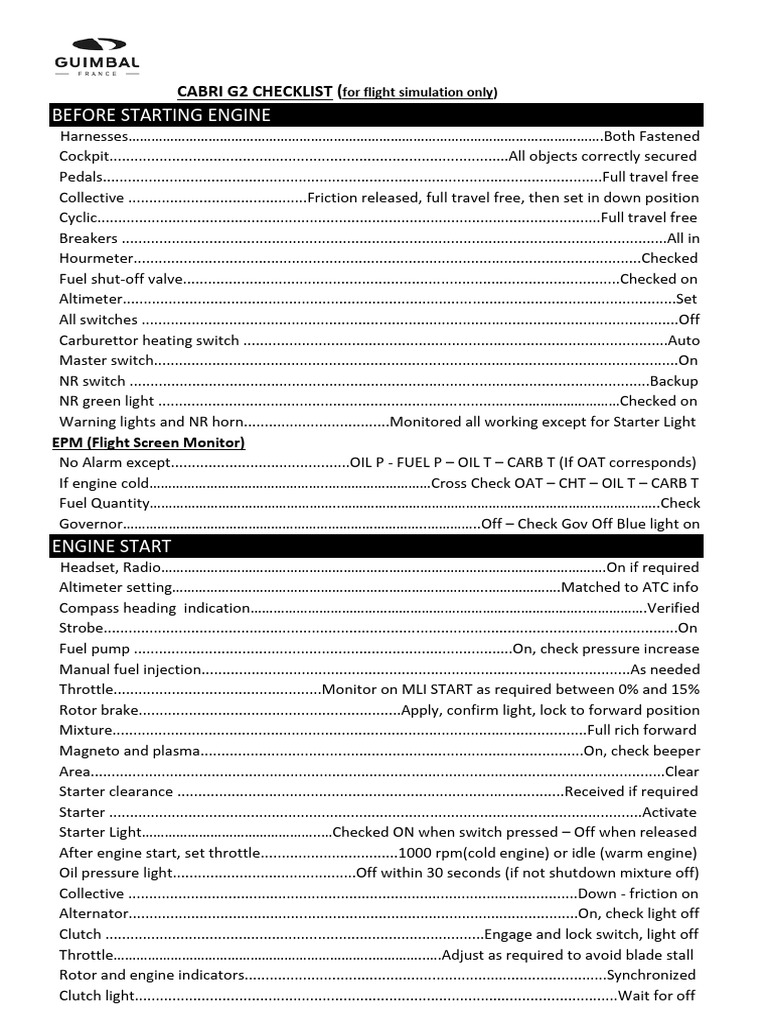 Cabri G2 Helicopter Checklist | PDF