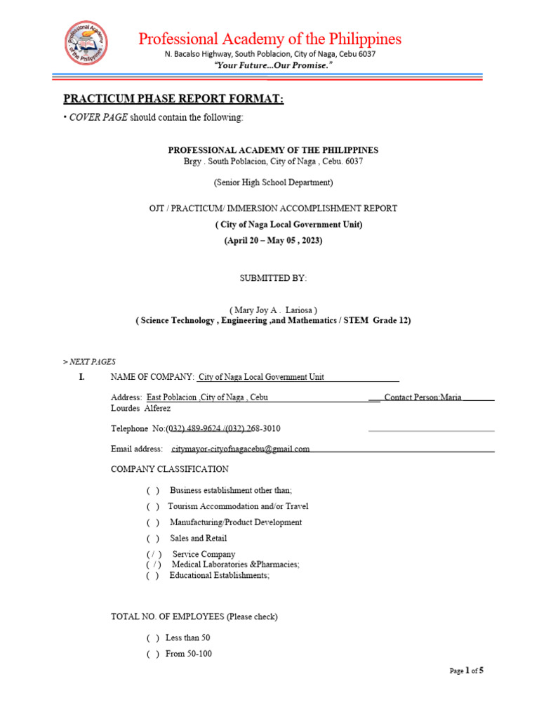 WORK IMMERSION Final Report | PDF