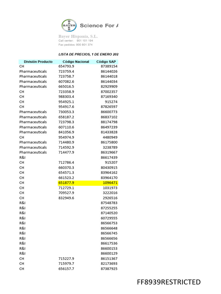 Lista de Precios Bayer 20230101 | PDF