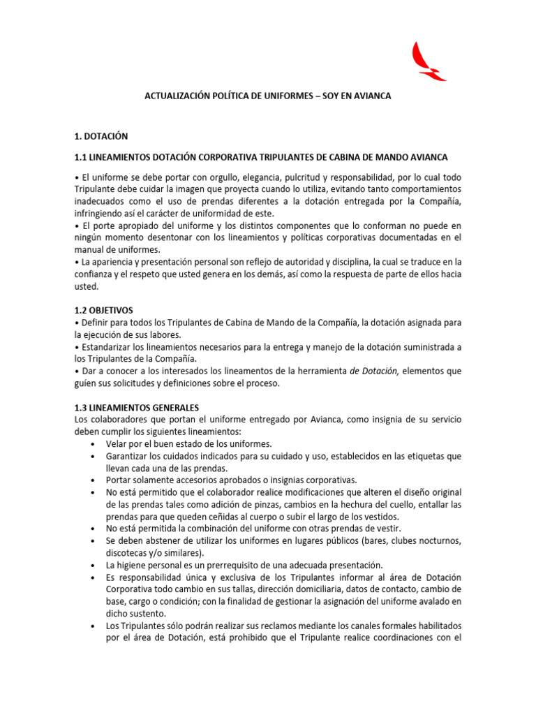 Actualización de Uniformes Avianca 2024 | PDF | Estilo de vida