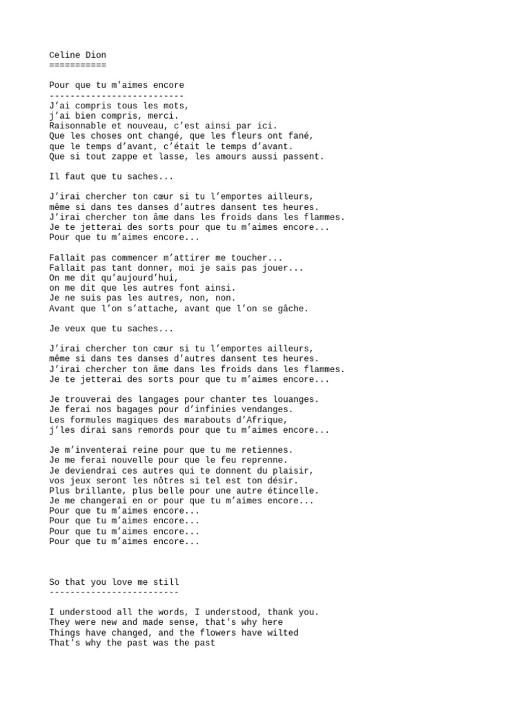 Celine Dion Lyrics French | PDF