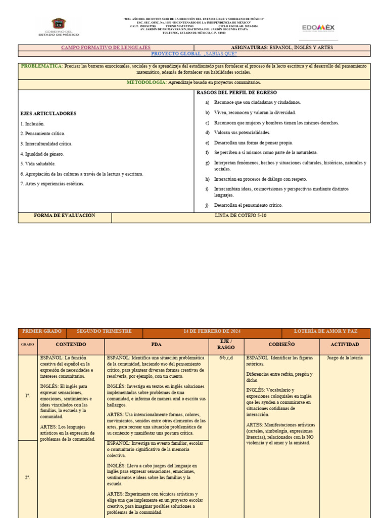 Plan Lenguajes Proyecto Segundo Trimestre | PDF