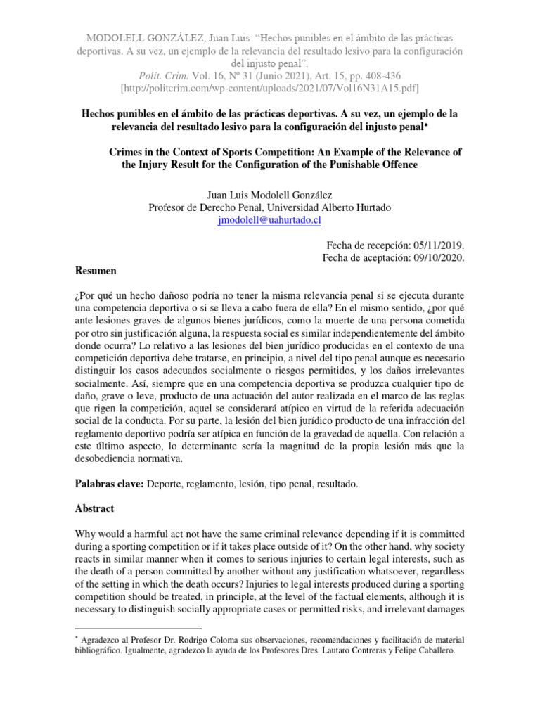 Modolell. Hecho Punibles en Prácticas Deportivas | PDF | Ciencias sociales