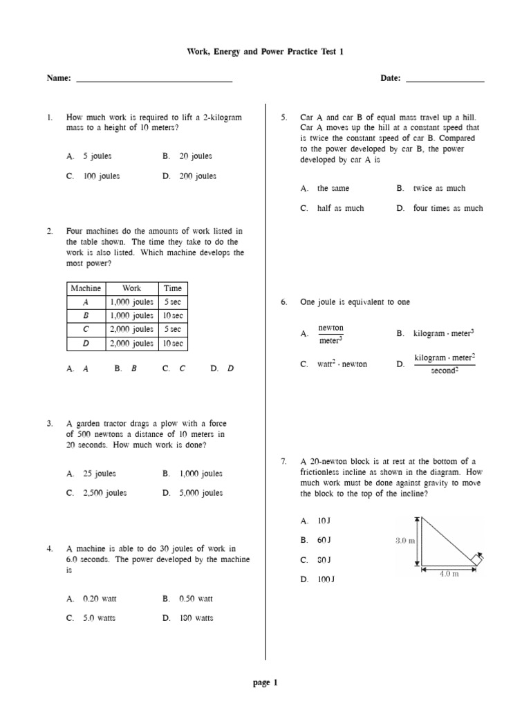 Work, Energy, and Power Test Review | PDF | Force | Potential Energy