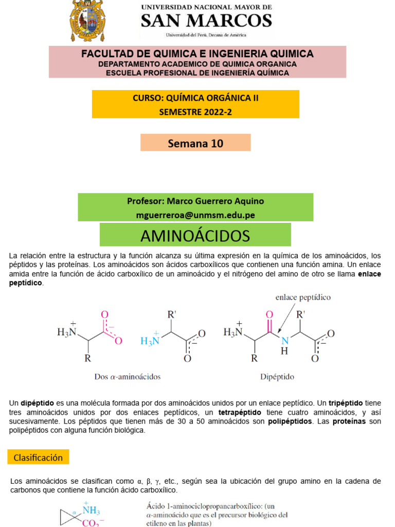Semana 10 Quimica Organica 2 - 072. AMINOÁCIDOS | PDF