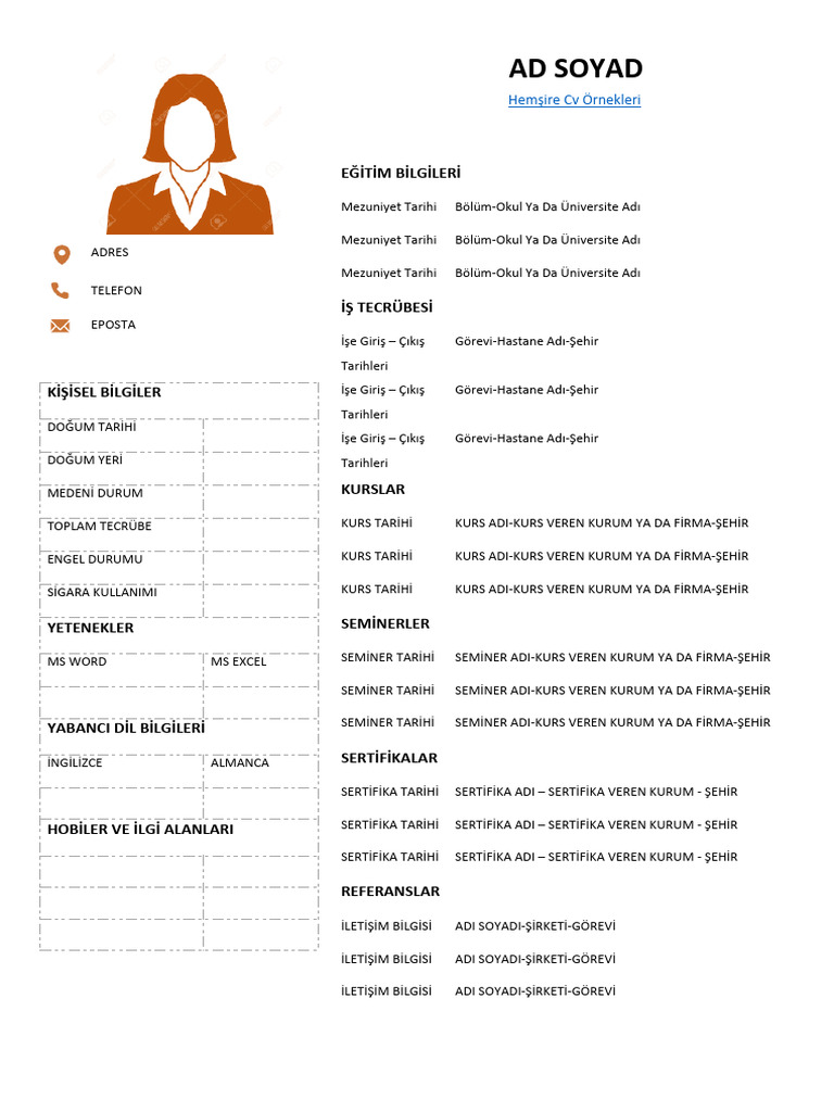 Hemşire CV Örnekleri Word Belgesi Ücretsiz Indir | PDF