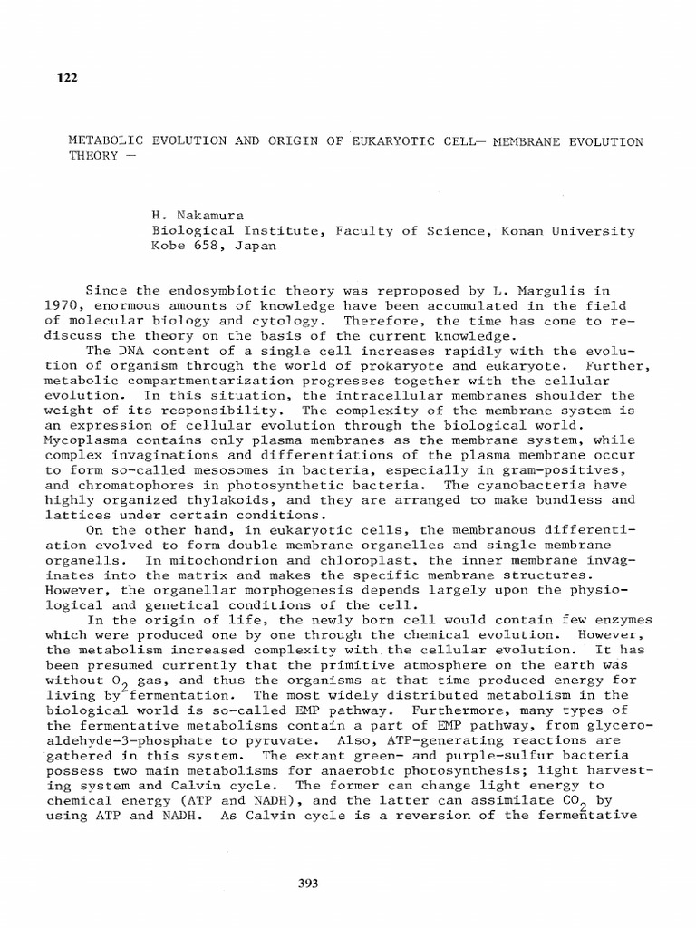 1986 - Metabolic Evolution and Origin of Eukaryotic Cell - Membrane ...