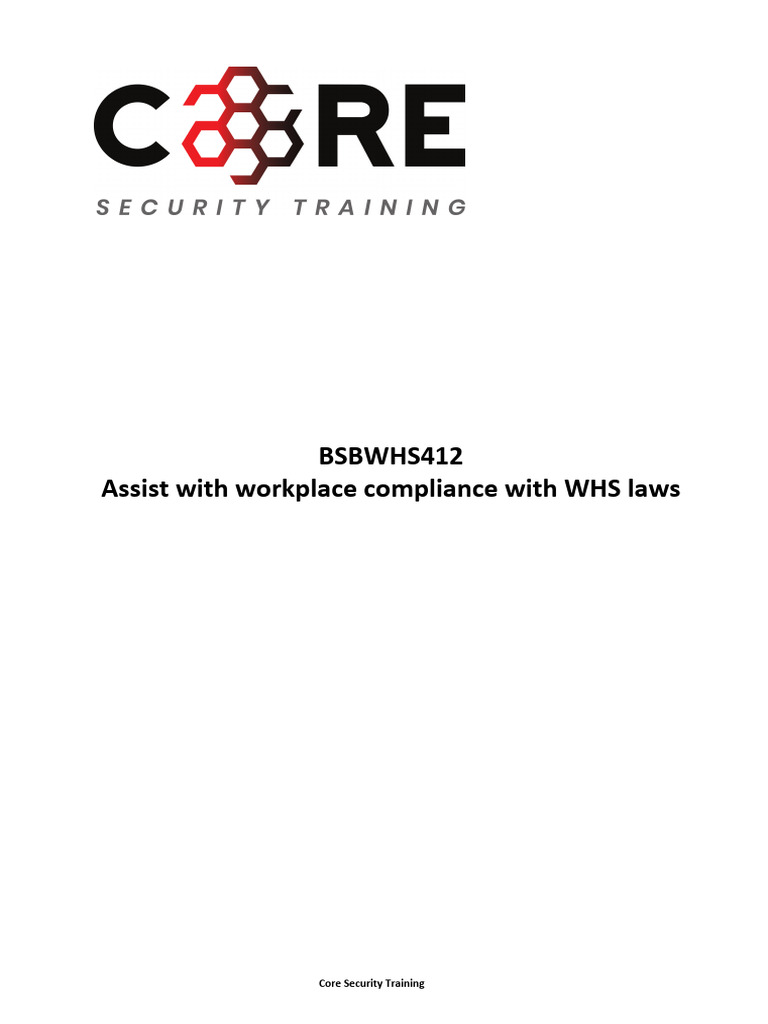 01 BSBWHS412 Assist With Workplace Compliance With WHS Laws | PDF