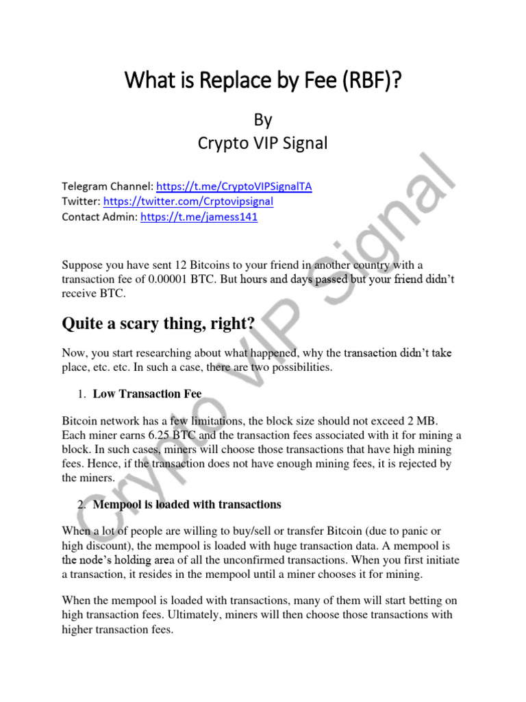 What Is Replace By Fee Pdf Bitcoin Cryptocurrency