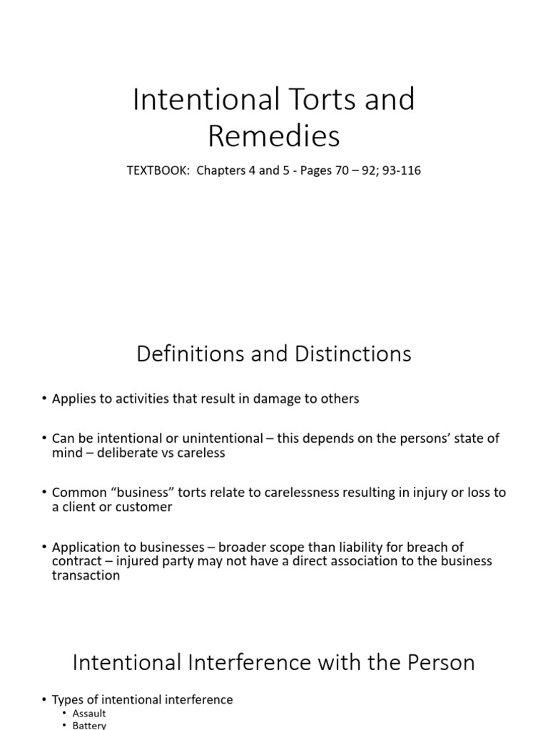 CLASS 3 - Intentional Torts and Remedies | PDF