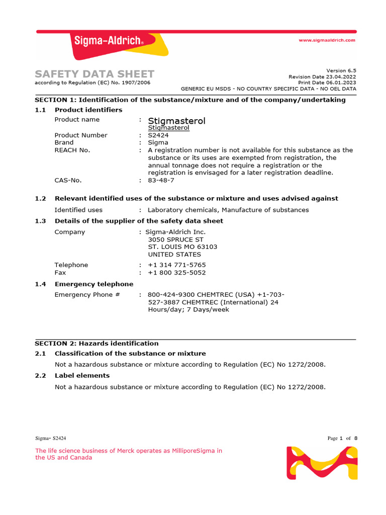 Stigmasterol | PDF | Dangerous Goods | Toxicity