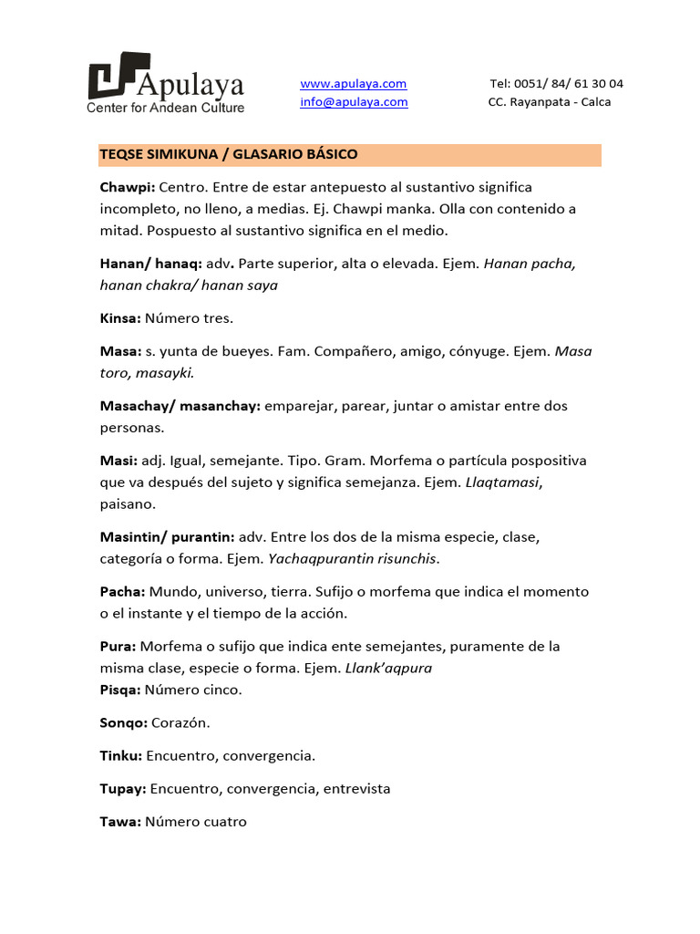 Teqse Simikuna, Glosario Básico | PDF | Telar | Textiles