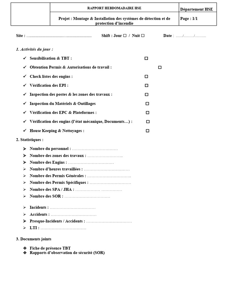 Rapport Journalier HSE (Enregistré Automatiquement) | PDF | Affaires ...