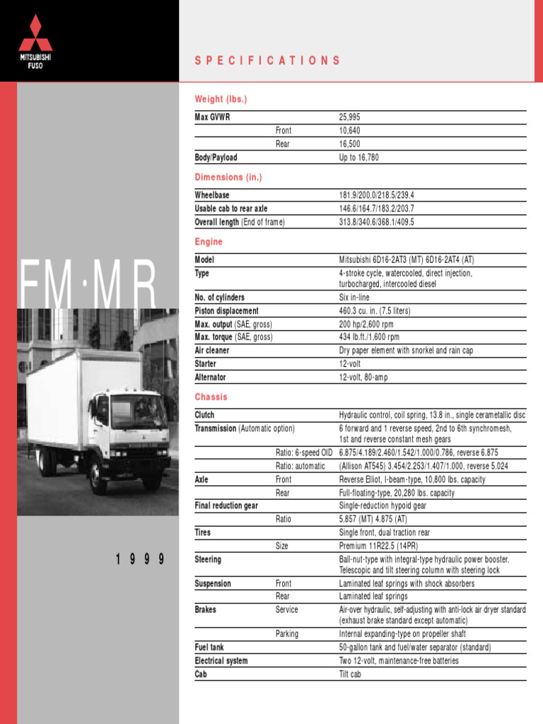 1999 Mitsubishi Fuso FM MR Specs | PDF