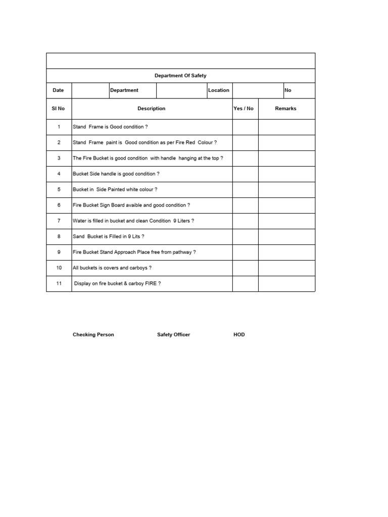 Fire Bucket & Stand Check List | PDF