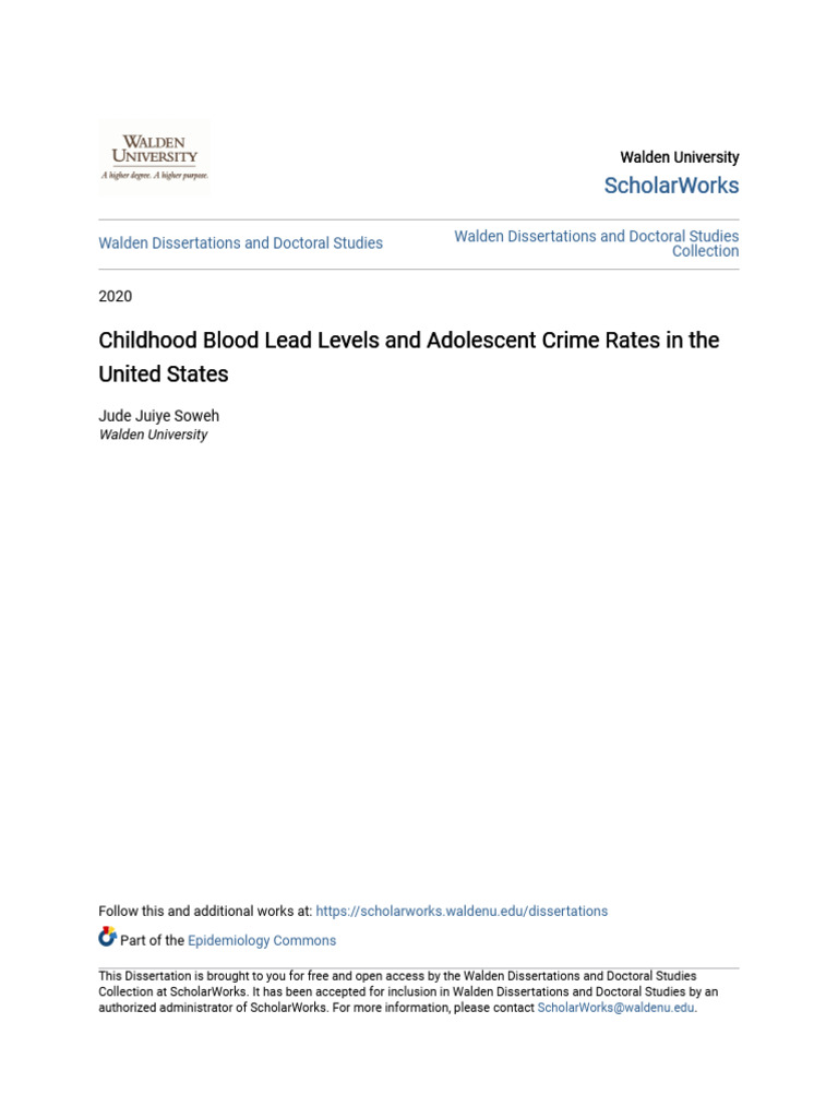 Childhood Blood Lead Levels and Adolescent Crime Rates in The Uni | PDF