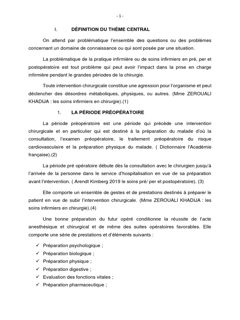 Problématique de La Pratique Infirmière en Pré, Per Et Postopératoire | PDF