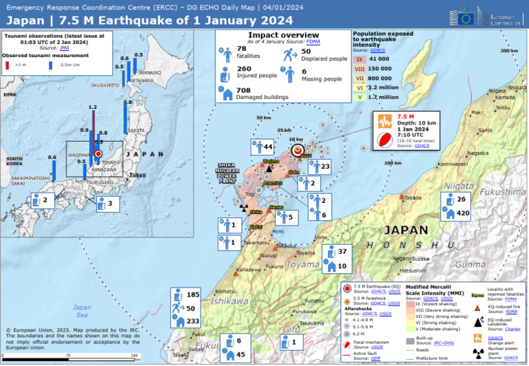 Japan - 7.5 M Earthquake of 1 January 2024 - DG ECHO Daily Map - 04-01 ...