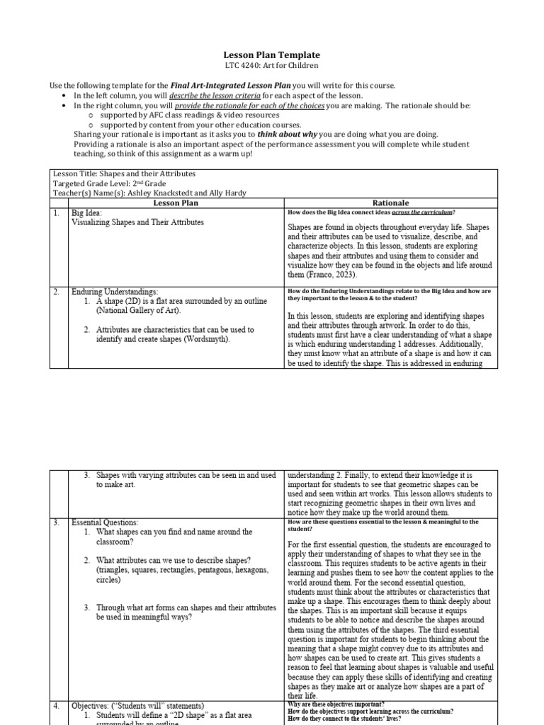 Final Art Integration Lesson Plan PDF | PDF Final Art Integration Lesson Plan PDF | PDF