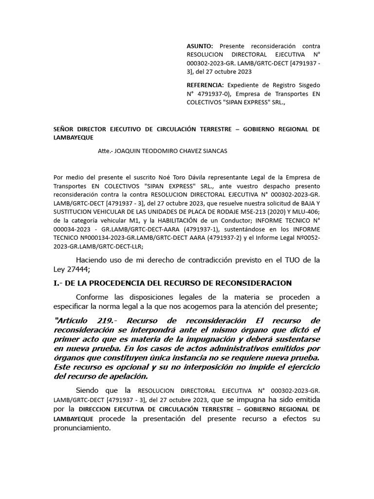 Recurso de Reconsideracion | PDF