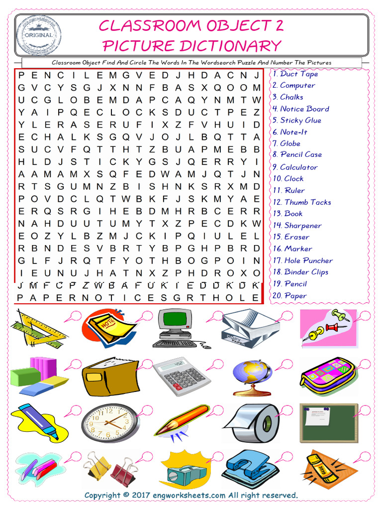 Classroom Object Find and Circle The Words in The Wordsearch Puzzle and ...