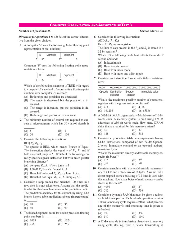 Computer Architecture Quiz | PDF