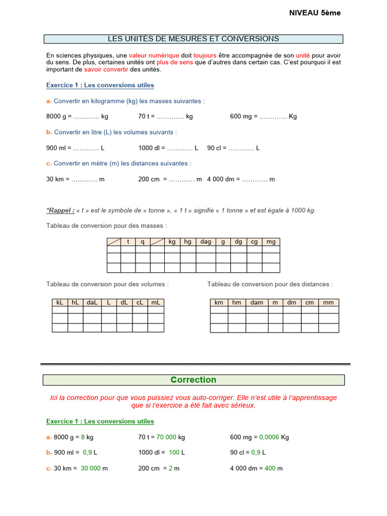 5eme Les Unites de Mesures Et Conversions 2 2 | PDF