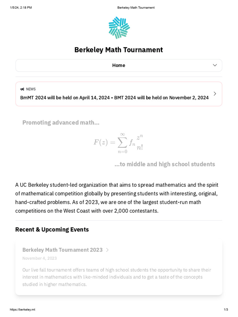 Berkeley Math Tournament | PDF | University Of California | Mathematics