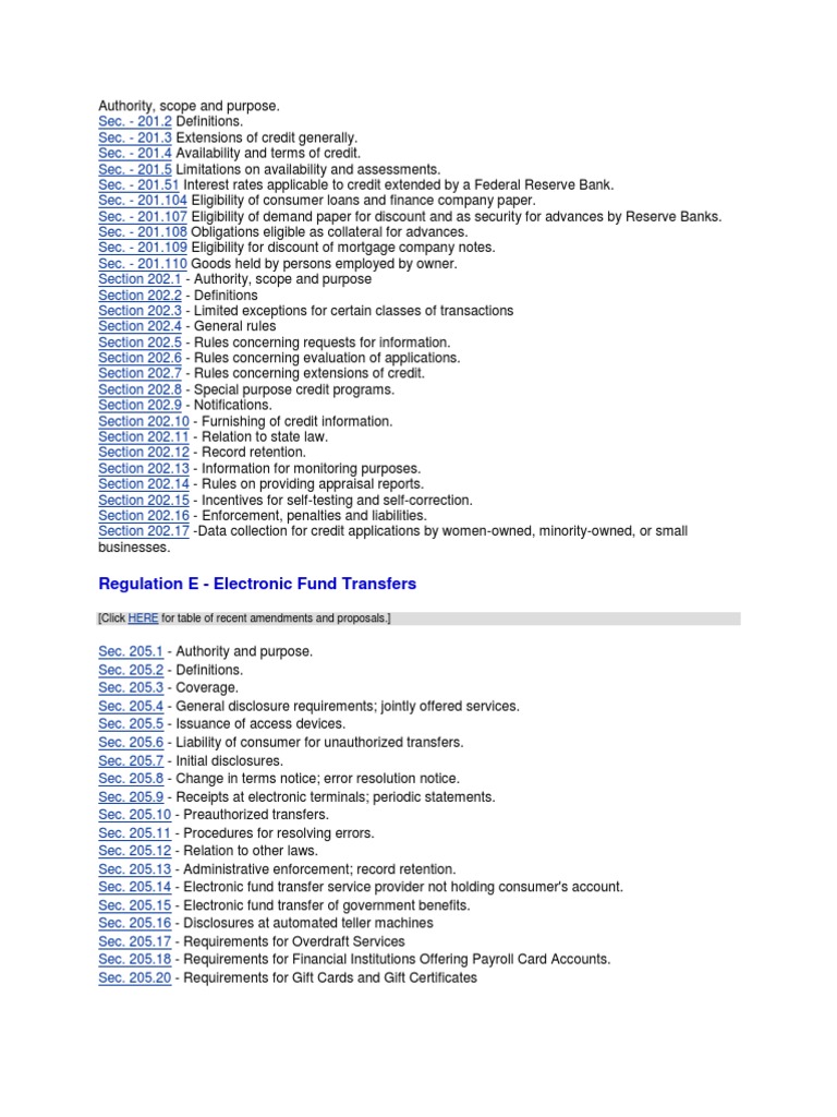 Regulation E - Electronic Fund Transfers: (Click For Table of Recent ...