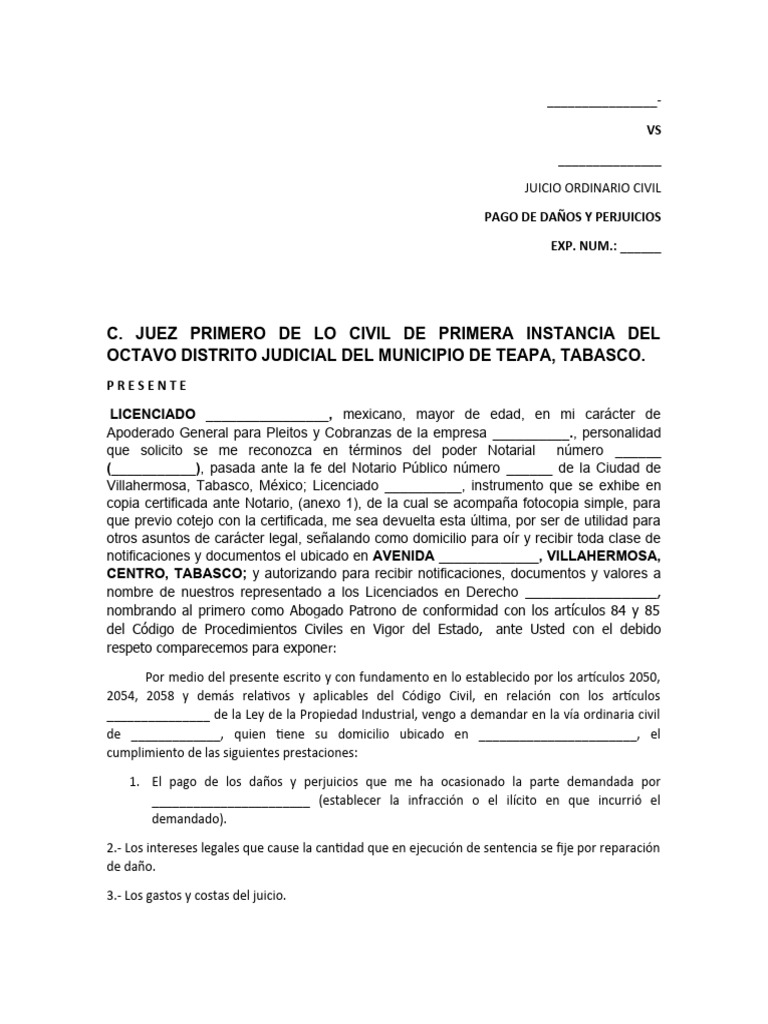 Demanda Civil - Daños y Perjuicios | PDF