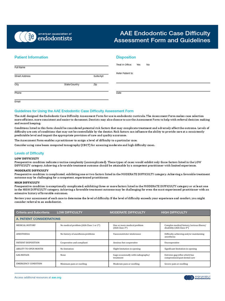 AAE Endodontic Case Assessment Guide | PDF