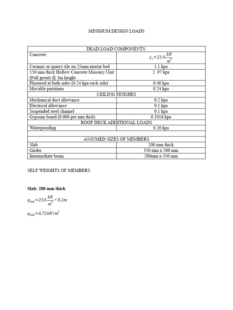 MINIMUM DESIGN LOADS Dead Loads | PDF